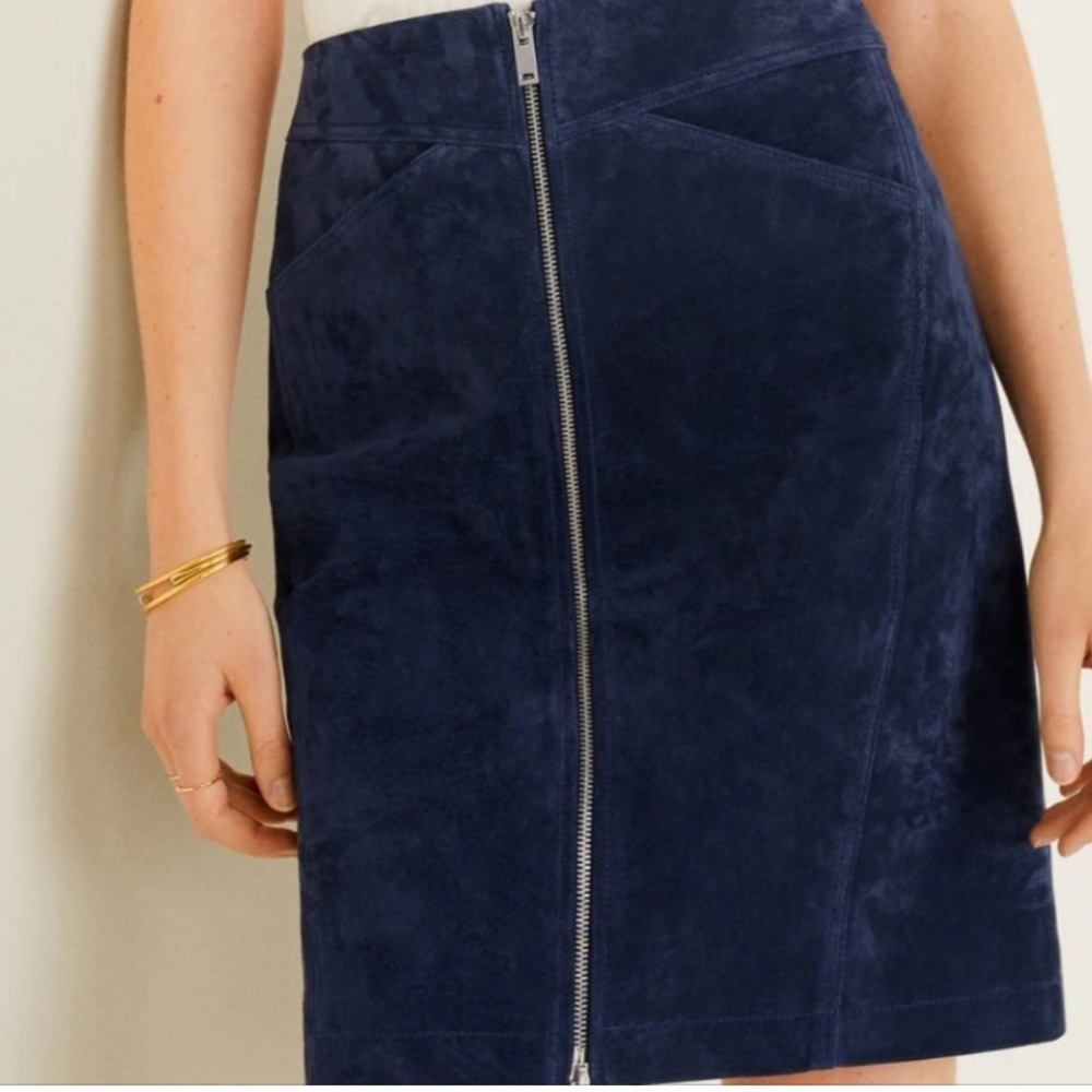 Mng Mango Navy Blue Genuine Suede Leather Skirt With … - Gem